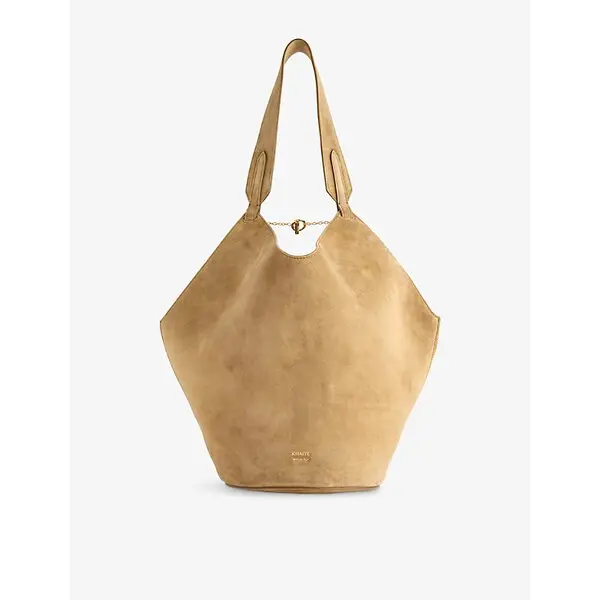 Khaite Small Lotus Leather-suede Tote Bag - Mud