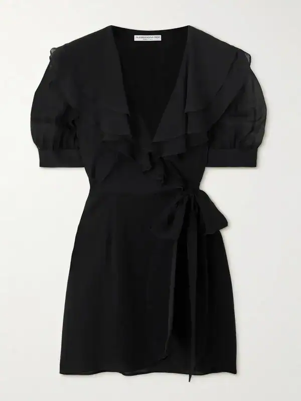 black martina scarf long sleeve wrap mini dress Woven Wrap Mini Dress