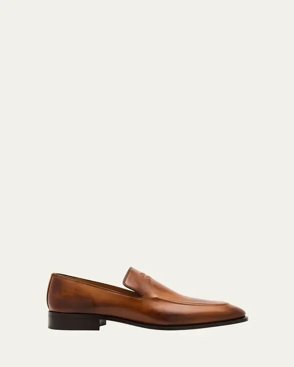 Miu Miu Embossed Logo Leather Moccasin Loafers - Cognac