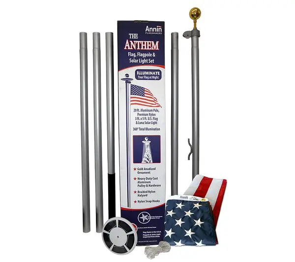 ANNIN American Flag & In-ground Flagpole Set Wi Th Solar Light
