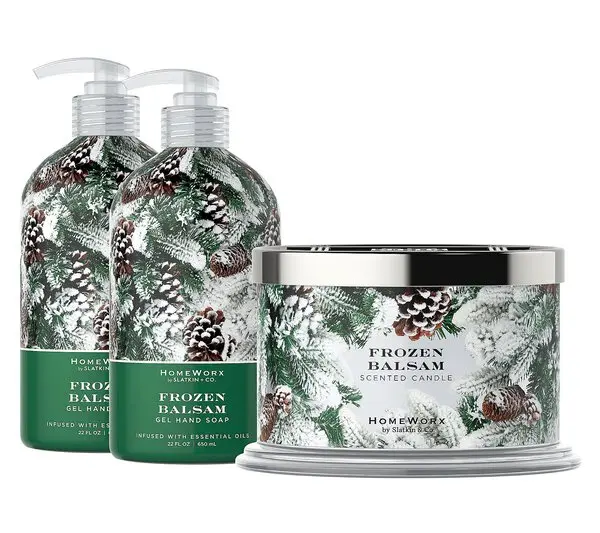 HOMEWORX BY SLATKIN + CO. 18oz Candle + Two 22 Z. Hand Soaps