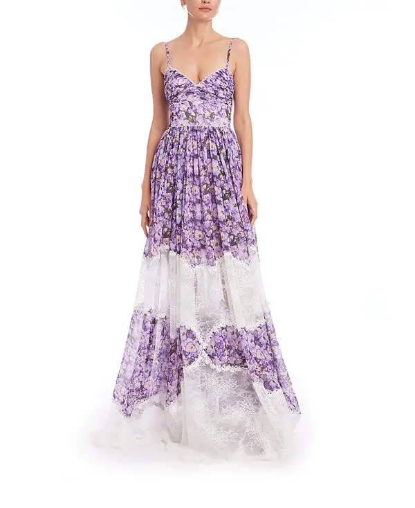 Badgley Mischka Mixed Media Floral Sleeveless Gown