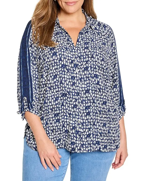 NIC+ZOE Etched Angles Roll Tab Sleeve Shirt