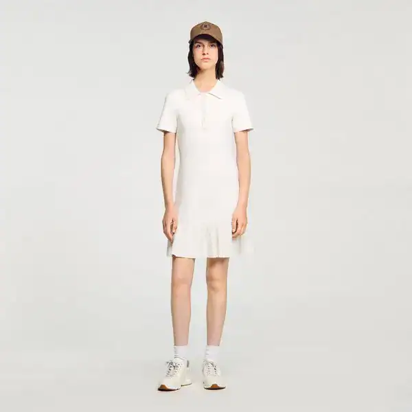 Sandro Polo Collar Pleated Mini Dress - Ecru - 50% Off | Editorialist