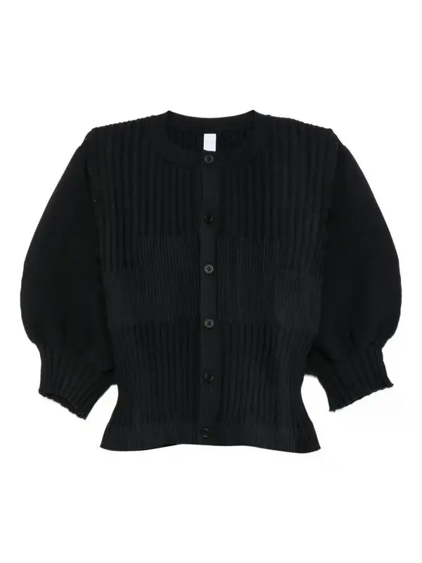 CFCL Fluted Ribbed Puff-sleeve Cardigan - Black