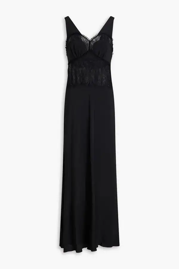 black meela lace trim dress Satin Lace-Trim Bandeau Fluted Midaxi Dress in Black - 12