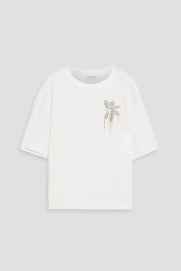 Brunello Cucinelli Cotton-jersey T-shirt With Bead Embellishment