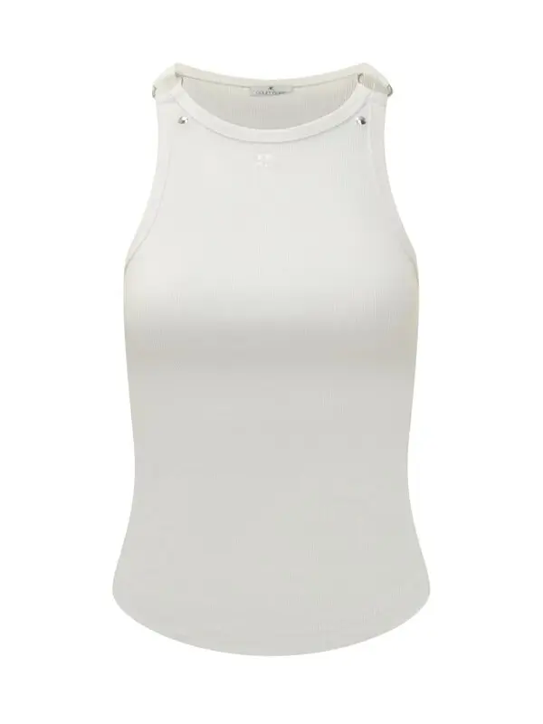 COURREGES Buckle 90's Ribbed Top - White