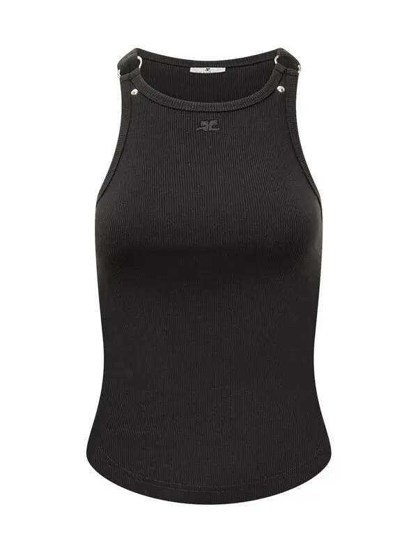 COURREGES Buckle Ribbed Top - Black