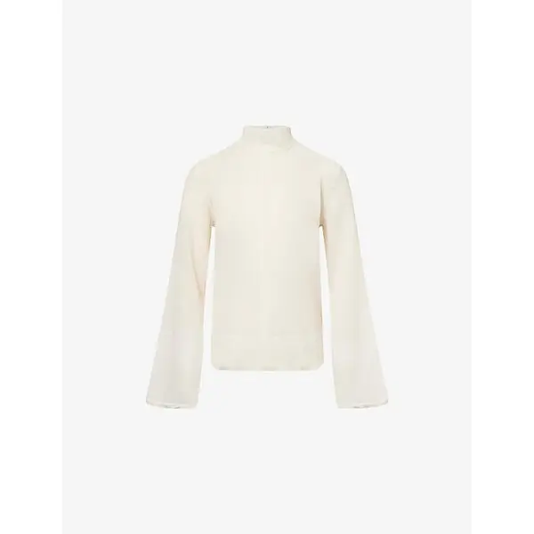 TOTÊME Textured High-neck Cotton And Silk Blouse - Ecru