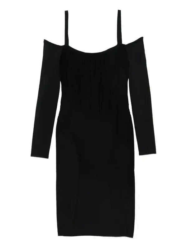 MUGLER Ribbed Off-shoulder Mini Dress - Black