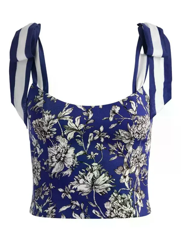 Alice + Olivia Floral-print Tie-shoulder Top - Blue