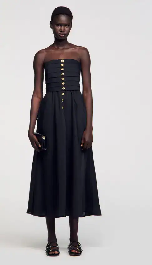 Sandro Maxi Bustier Dress - Black | Editorialist