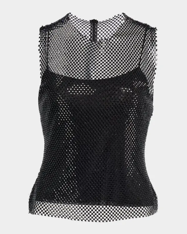 Alberta Ferretti Rhinestone Mesh Blouse - Multi Black