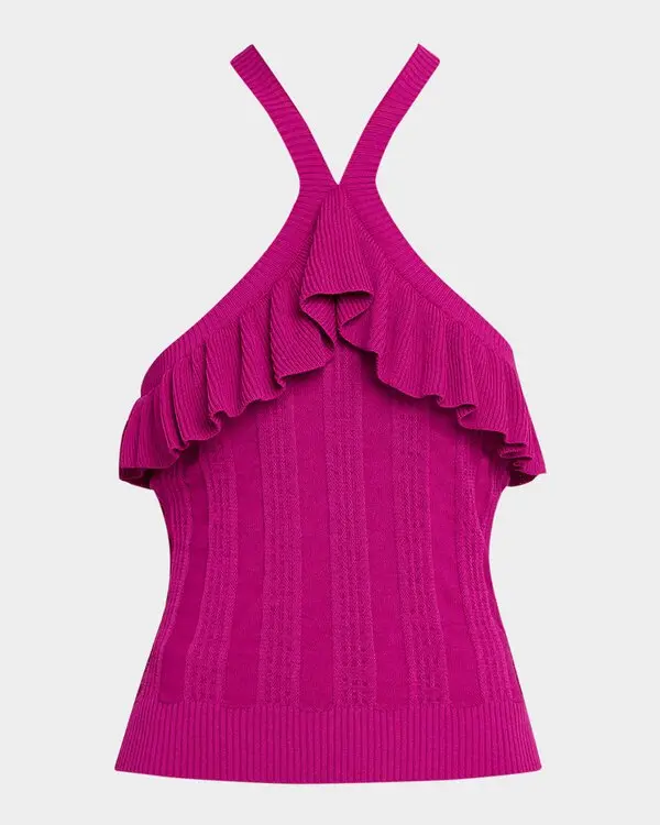 MARIE OLIVER Tricia Ruffle-trim Rib Knit Halter Top - Sangria