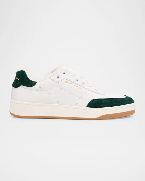 Saint Laurent Sl61 Leather And Suede Low-top Sneakers - White/dark Green