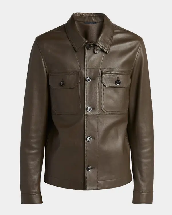 TOM FORD Smooth Leather Double Pocket Overshirt - Tobacco