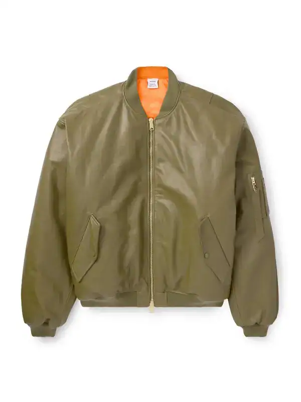 Vetements Oversized Leather Bomber Jacket Green Editorialist - Main Image