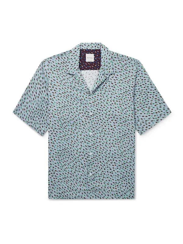 Paul Smith Convertible-collar Printed Crepe De Chine Shirt