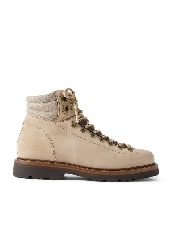 Brunello Cucinelli Flannel And Full-grain Leather-trimmed Suede Boots - Neutrals