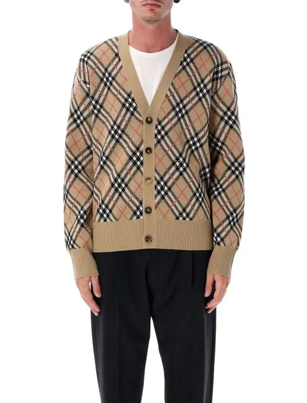 Burberry Check Wool Cardigan - Sand/sand Ip Check