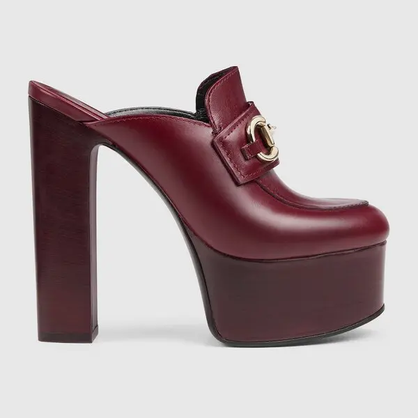 Gucci Platform Mule With Horsebit - Bordeaux
