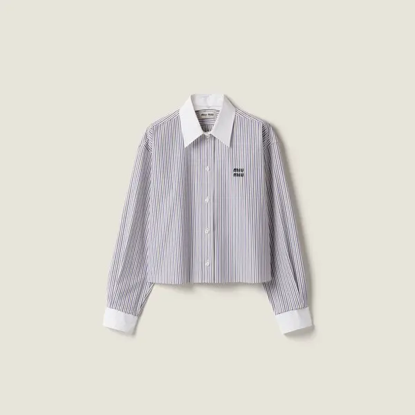 Miu Miu Striped Poplin Shirt - White/cocoa Brown