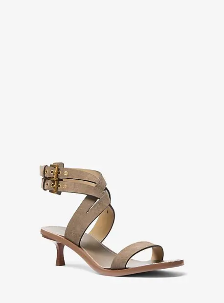 Michael Kors Irene Suede Kitten Heel Sandal - Natural