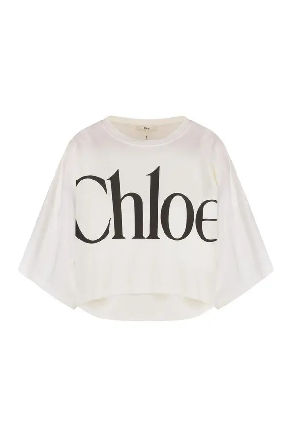 Chloé Logo Cropped T-shirt - White