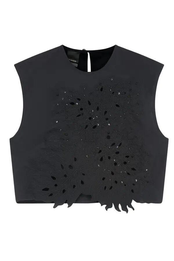 Pinko True Colors Cotton Crop Top - Black