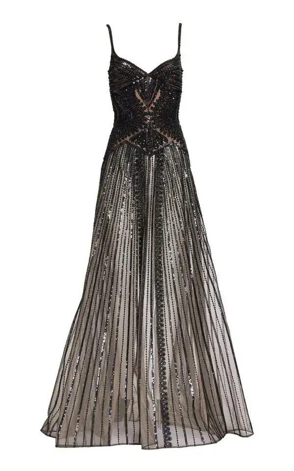 elie saab bead embroidered long dress Cap-Sleeved Beaded Pearl Waist Tea Length Girl's Dress White / 16 main image 0