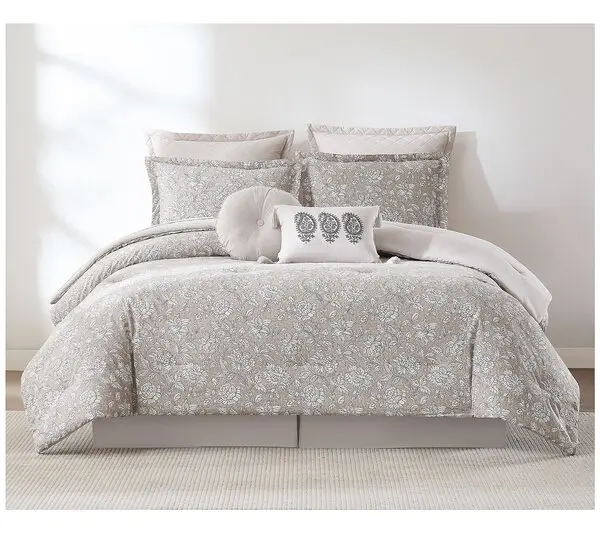 LUSH DECOR Zara Floral Block Cotton Comforter 8 Pc Set Queen