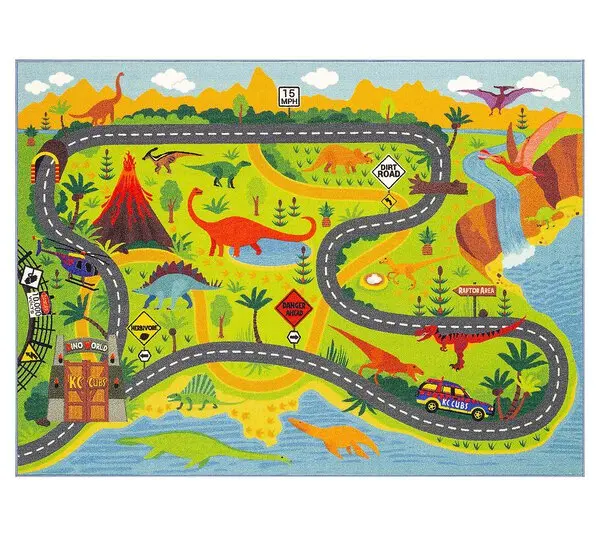 KC CUBS Road Map Rug: Dino World Safari 8x10