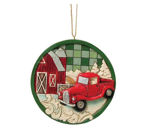 JIM SHORE Highland Glen Red Truck Christmas Orn Ament 3.8in H
