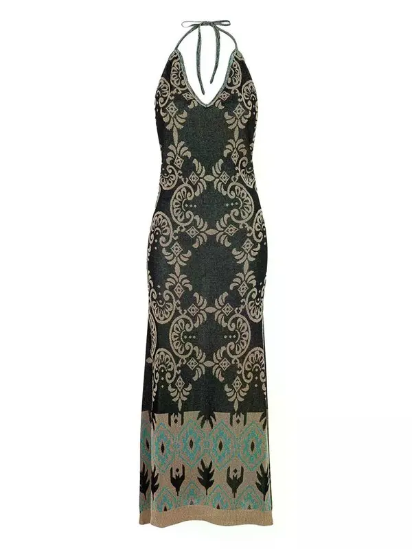 AKEP Halterneck Maxi Dress With Abstract Pattern - Black