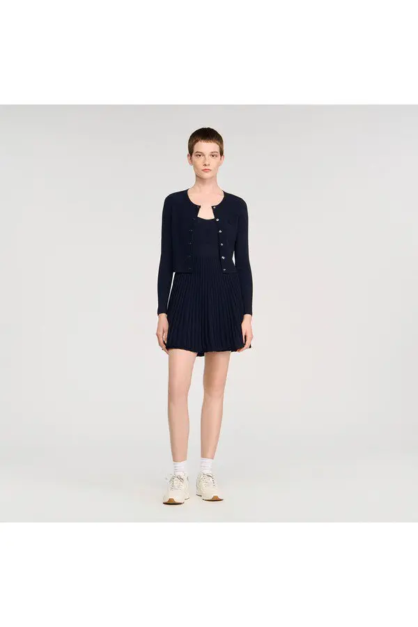 Sandro Fitted Fine Knit Cardigan - Blue / Navy