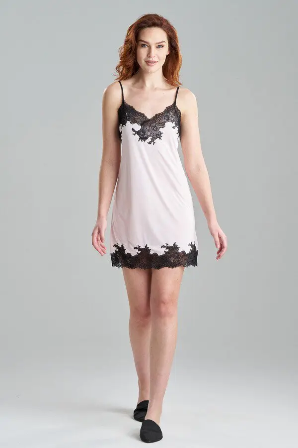 Natori Enchant Lace Trim Chemise - Black
