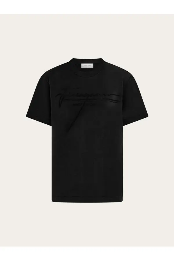 FERRAGAMO T-shirt With Signature Detail - Black