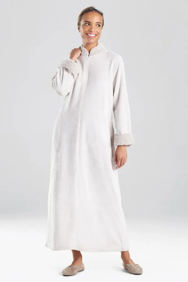 Natori Plush Sherpa Zip Lounger - Neutral / White