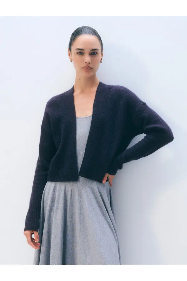 WHITE & WARREN Cashmere Open-front Cardigan - Navy / Blue