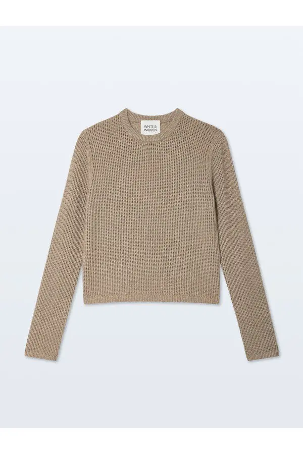 WHITE & WARREN Cashmere Waffle Mesh Crewneck - Natural