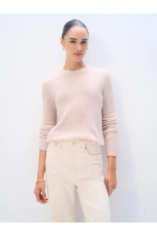 WHITE & WARREN Cashmere Waffle Mesh Crewneck
