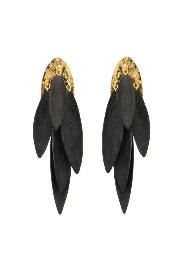 Natori Acacia Wood And Gold Plated Leaf Clip-on Earrings