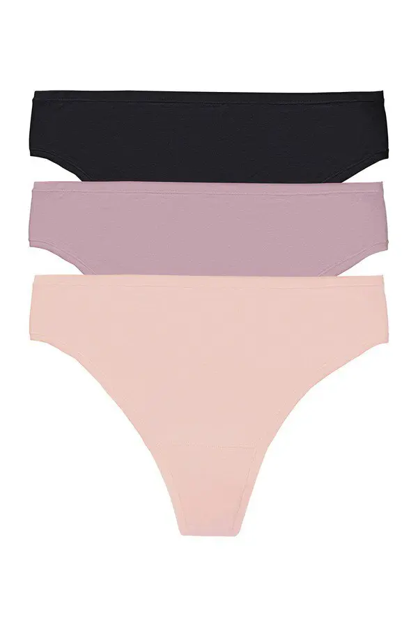 Natori Bliss Bare Cotton Thong 3-pack - Black
