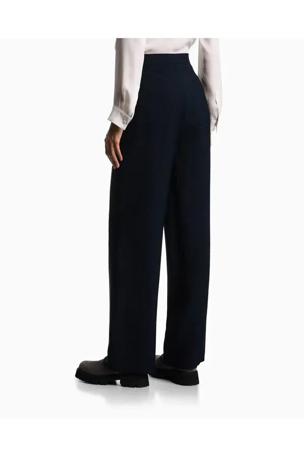 Emporio Armani Icon Trousers In Fluid Armure Fabric - Blue