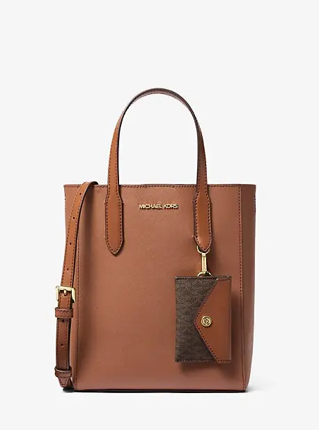 Michael Kors Vincent Small Saffiano Leather Convertible Tote Bag With Card Case - Brown
