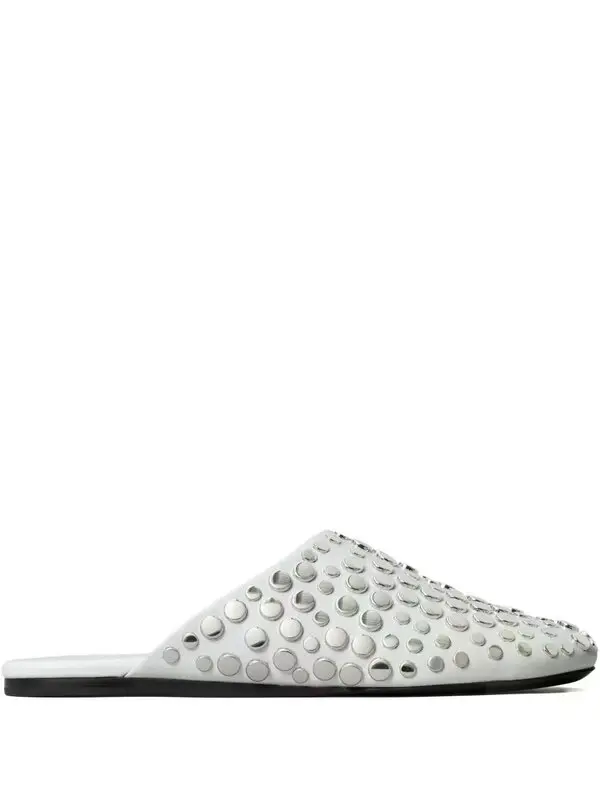 Tory Burch Studded Leather Mules - Silver