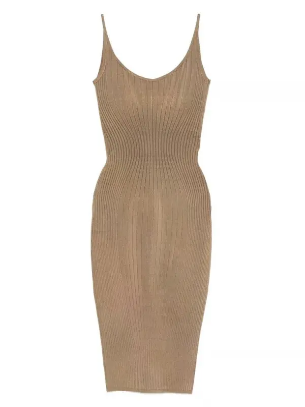MUGLER Ribbed Midi Dress - Neutrals