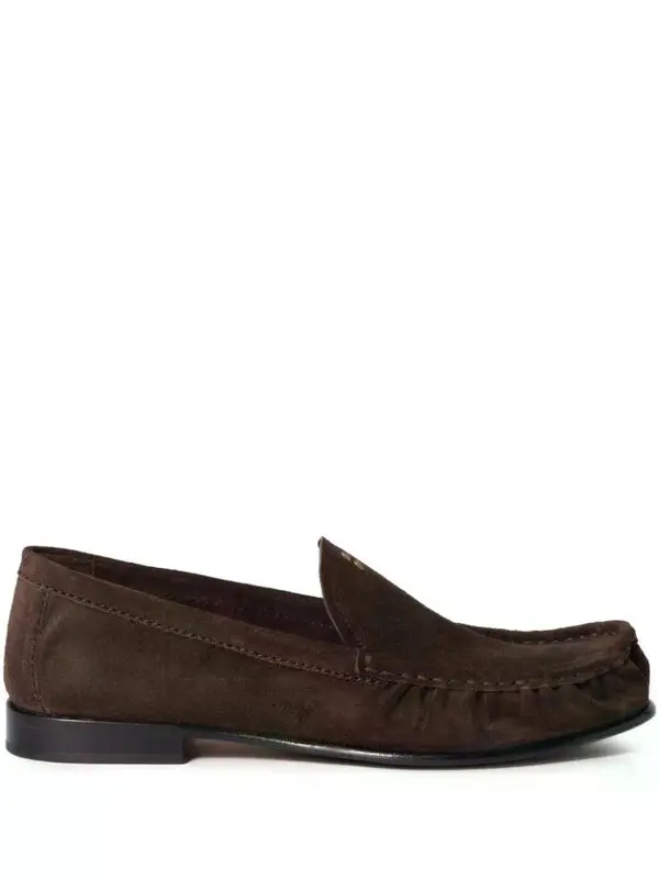 Miu Miu Logo-print Suede Loafers - Brown