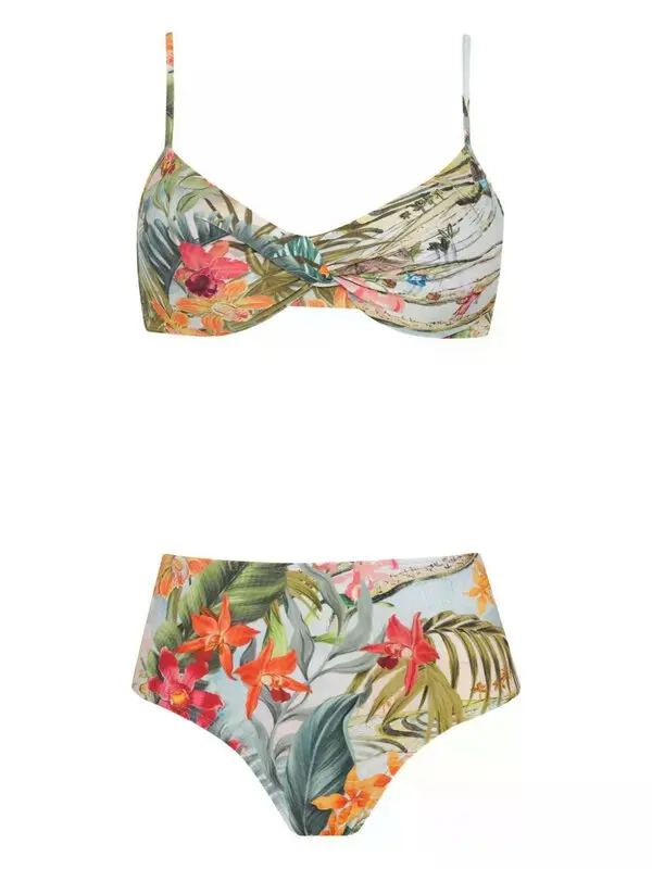 LYGIA & NANNY Twist-front Floral-print Bikini - White